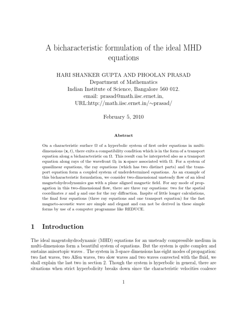 Hari Shanker Gupta and Phoolan Prasad - A Bicharacteristic Formulation of The Ideal MHD ...