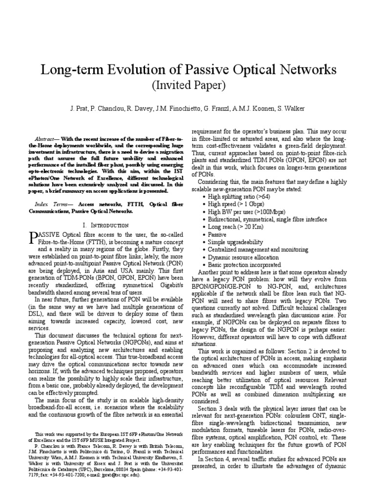 Enabling Technologies and Architectures for Scalable Next-Generation Passive Optical Networks ...