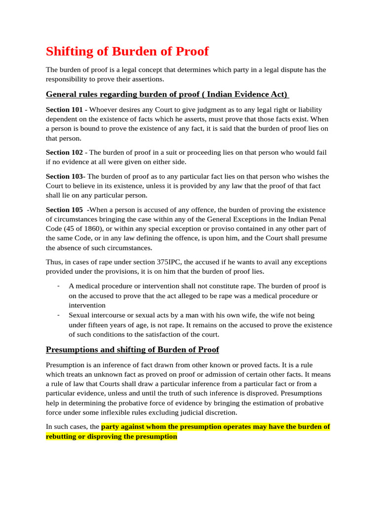 Shifting of Burden of Proof | PDF | Evidence (Law) | Burden Of Proof (Law)