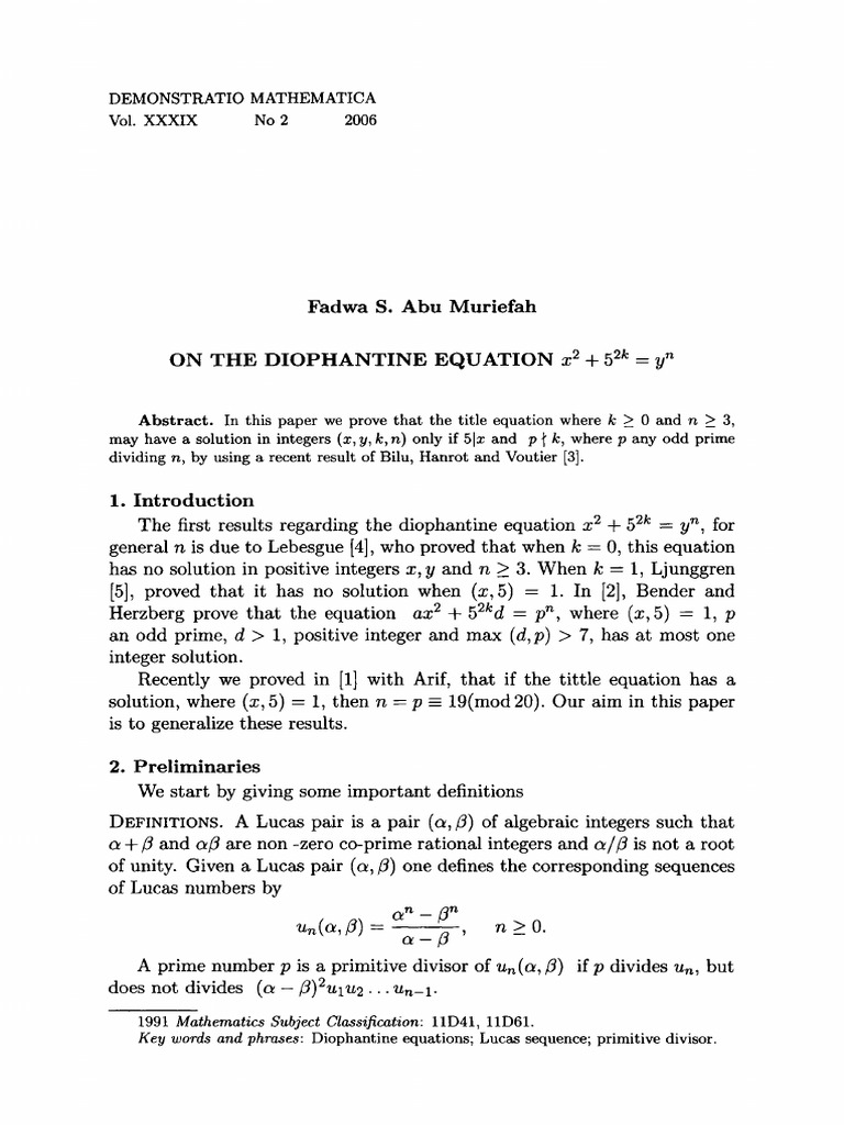 Diophantine Equation Solutions Analysis | PDF | Factorization ...