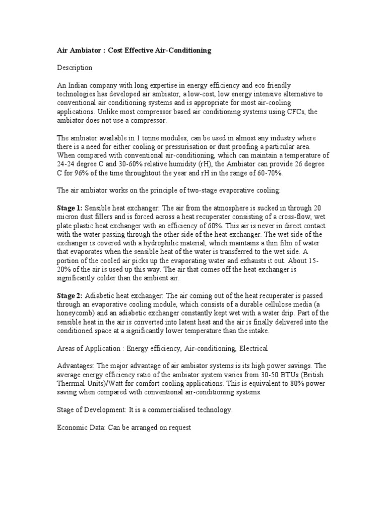 Air Ambiator | PDF | Air Conditioning | Heat Exchanger