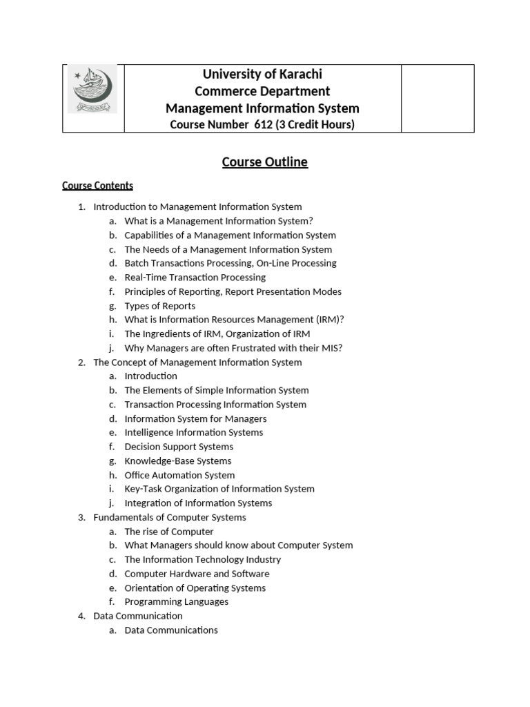 Course Outline MIS | PDF | Information | System
