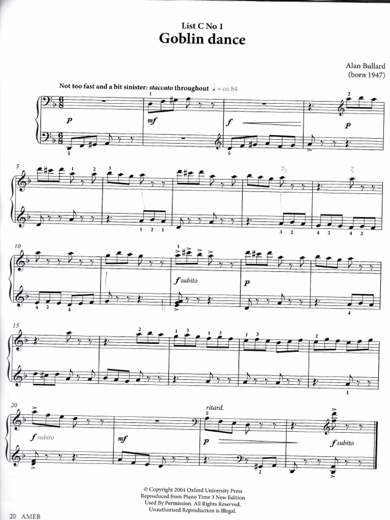 AMEB Grade 1 Series 18 List C No 1 Goblin Dance | PDF