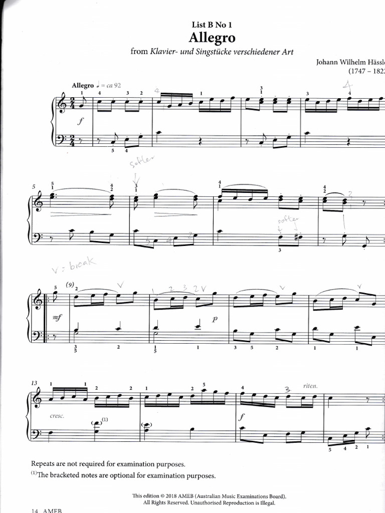 AMEB Grade 1 Series 18 List B No 1 Allegro | PDF