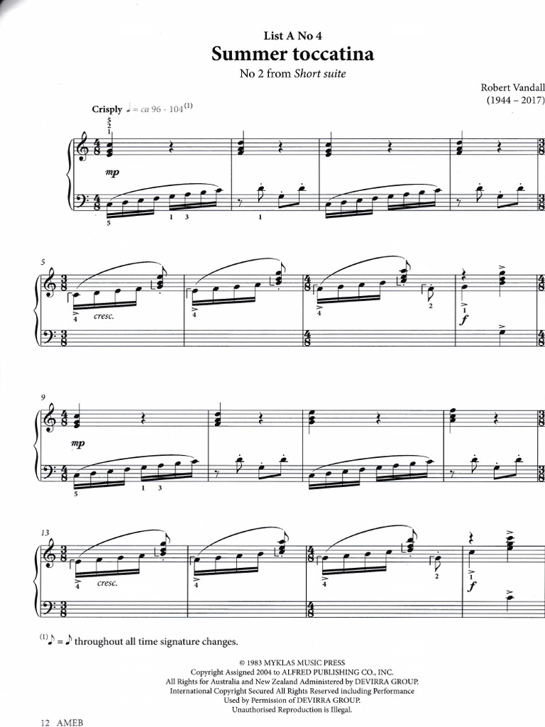 AMEB Grade 1 Series 18 List A No 4 Summer Toccatina | PDF