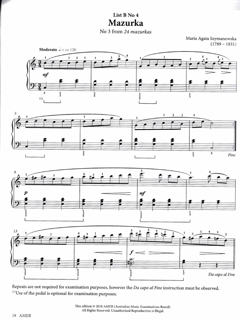 AMEB Grade 1 Series 18 List B No 4 Mazurka | PDF