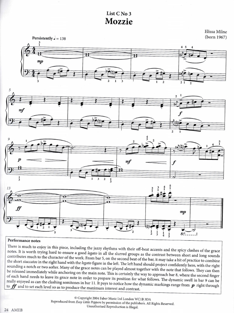 AMEB Grade 1 Series 18 List C No 3 Mozzie | PDF