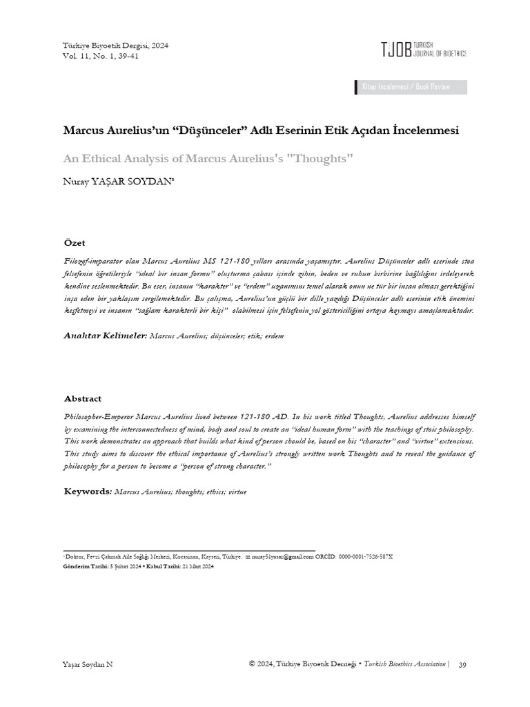 Marcus Aurelius - Un D - Nceler Adl - Eserinin Etik A - Dan - Ncelenmesi ( | PDF