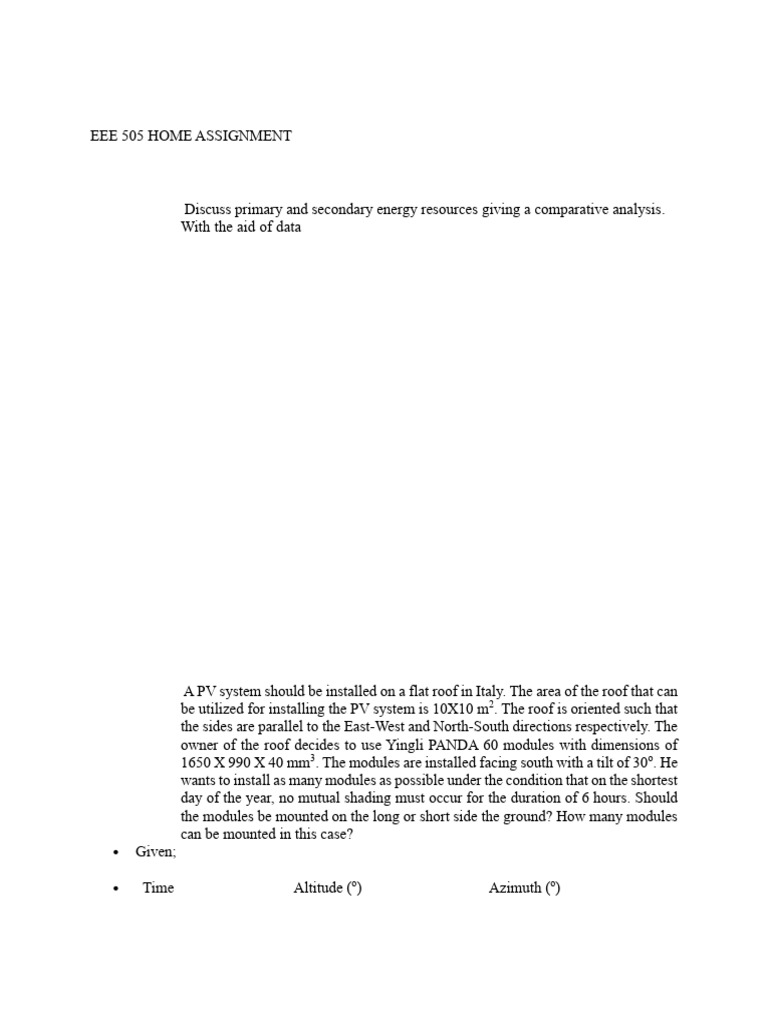 Eee 505 Home Assignment 1 | PDF | Photovoltaics | Sustainable Energy