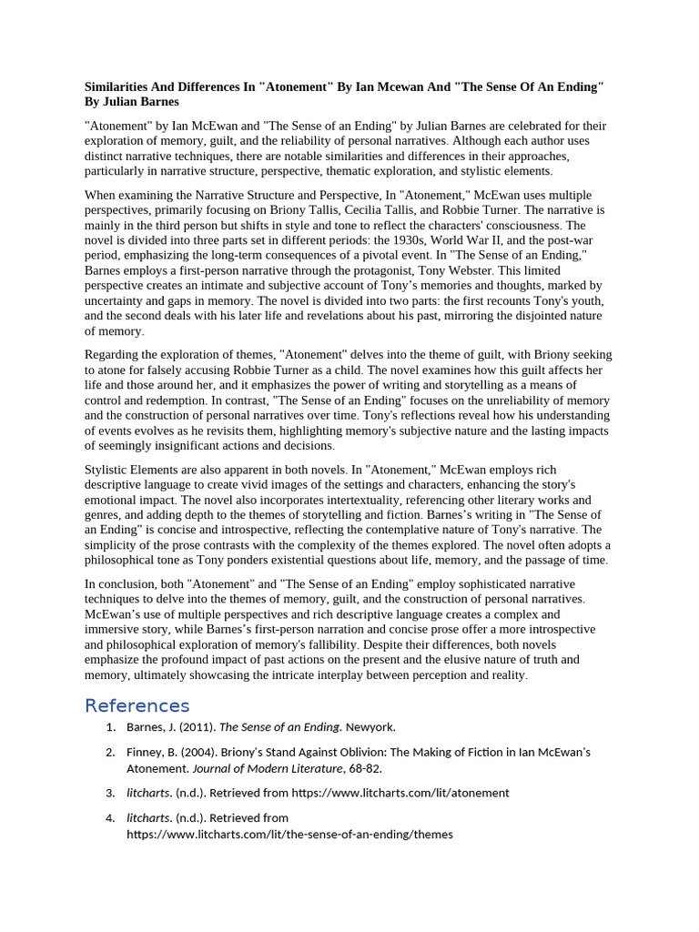 Similarities And Differences In "Atonement" By Ian Mcewan And "The ...