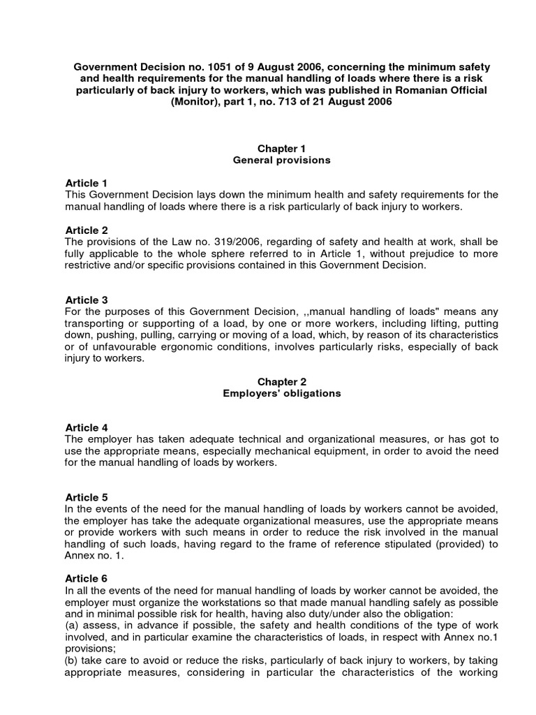 GD 1051 On 2006 Manual Handling | PDF | Employment | Safety