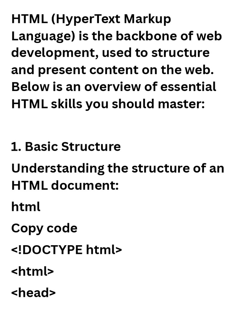 HTML (HyperText Markup Language) Is The Backbone of Web Development, Used T - 20250101 - 151849 ...
