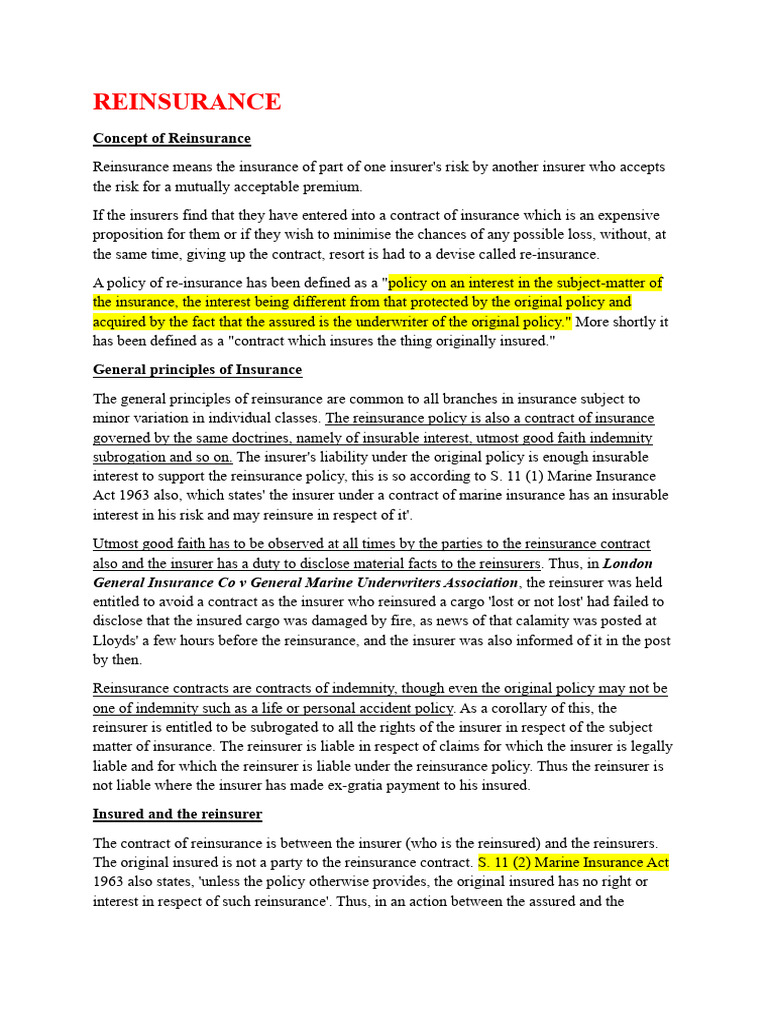 REINSURANCE | PDF | Insurance | Reinsurance