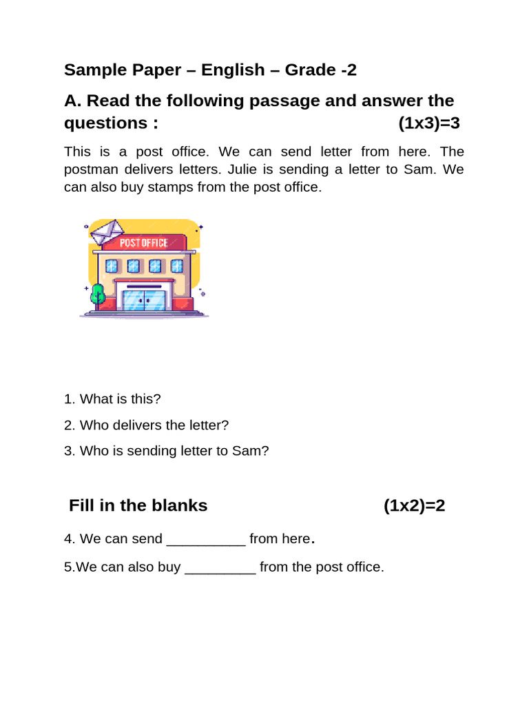 Grade 2 English Sample Paper | PDF