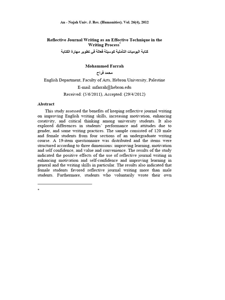 Reflective Journal Writing Effective Technique Writing Process | PDF ...