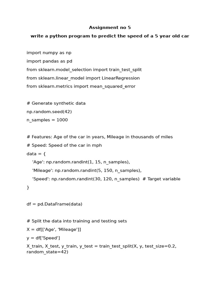 Assignment 5 | PDF | Mean Squared Error | Prediction Assignment 5 | PDF | Mean Squared Error | Prediction