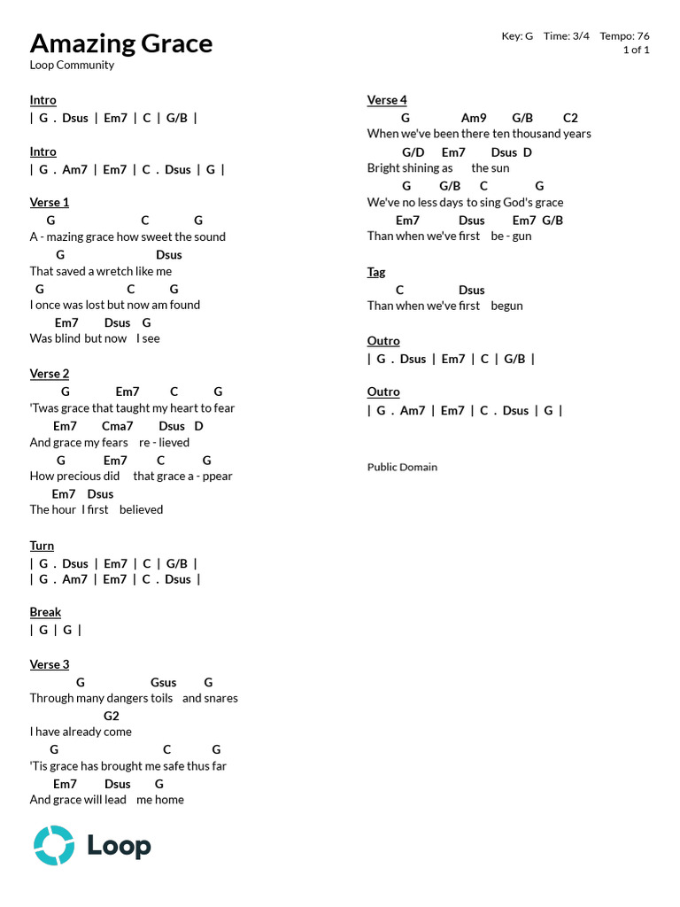 Guitar Chords for "Amazing Grace" | PDF