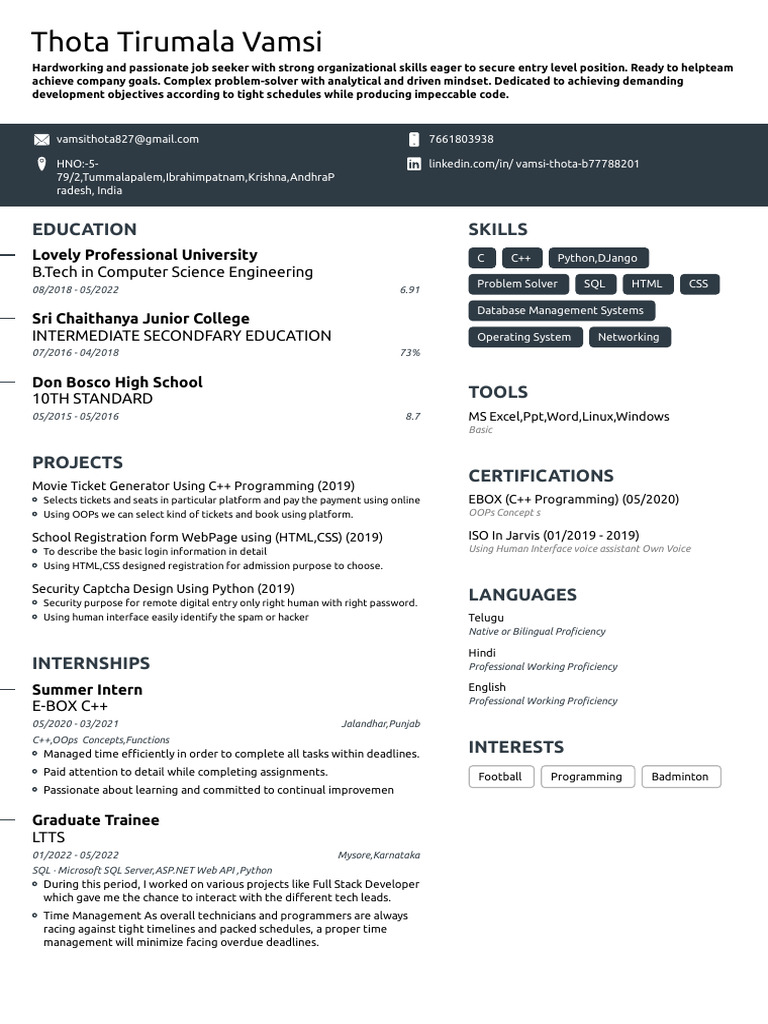 Equal+Resume+Vamsi | PDF | C++ | Sql Equal+Resume+Vamsi | PDF | C++ | Sql