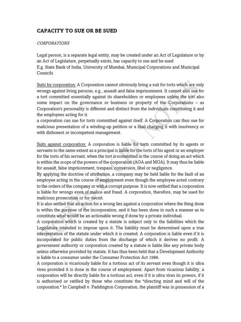 Legal Capacity of Corporations to Sue | PDF | Tort | Legal Liability