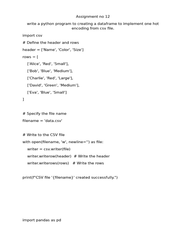 Assignment 12 | PDF | Comma Separated Values | Filename