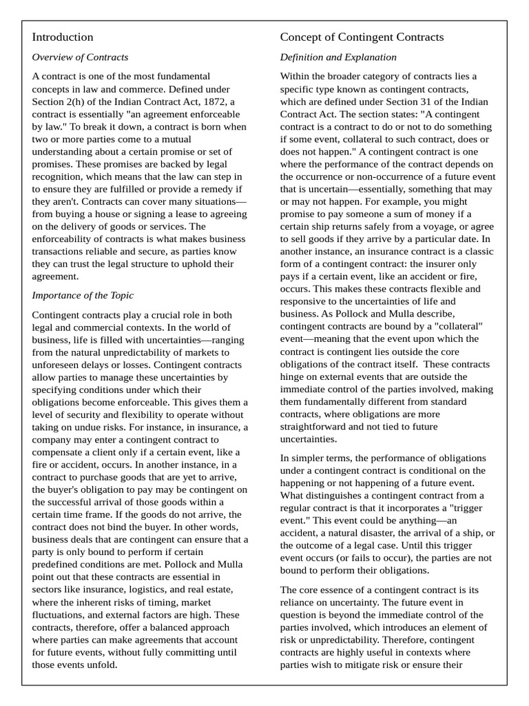 Contingent Contract | PDF | Insurance | Risk