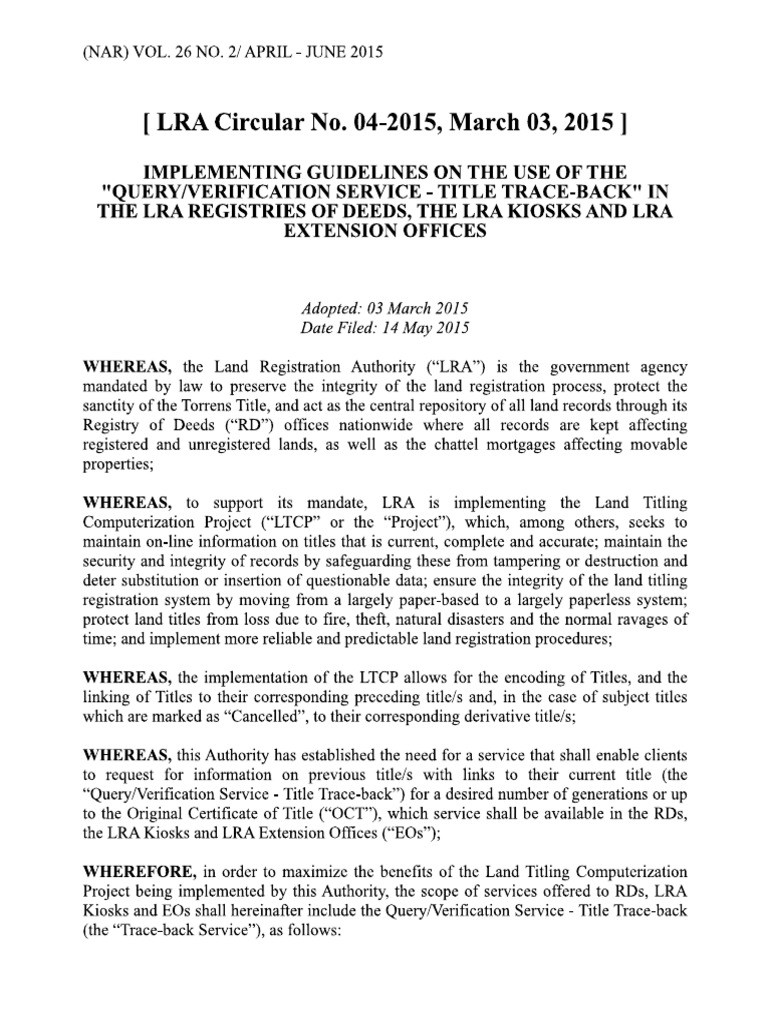 LRA Cir No. 04-2015 (Title Trace Back) | PDF