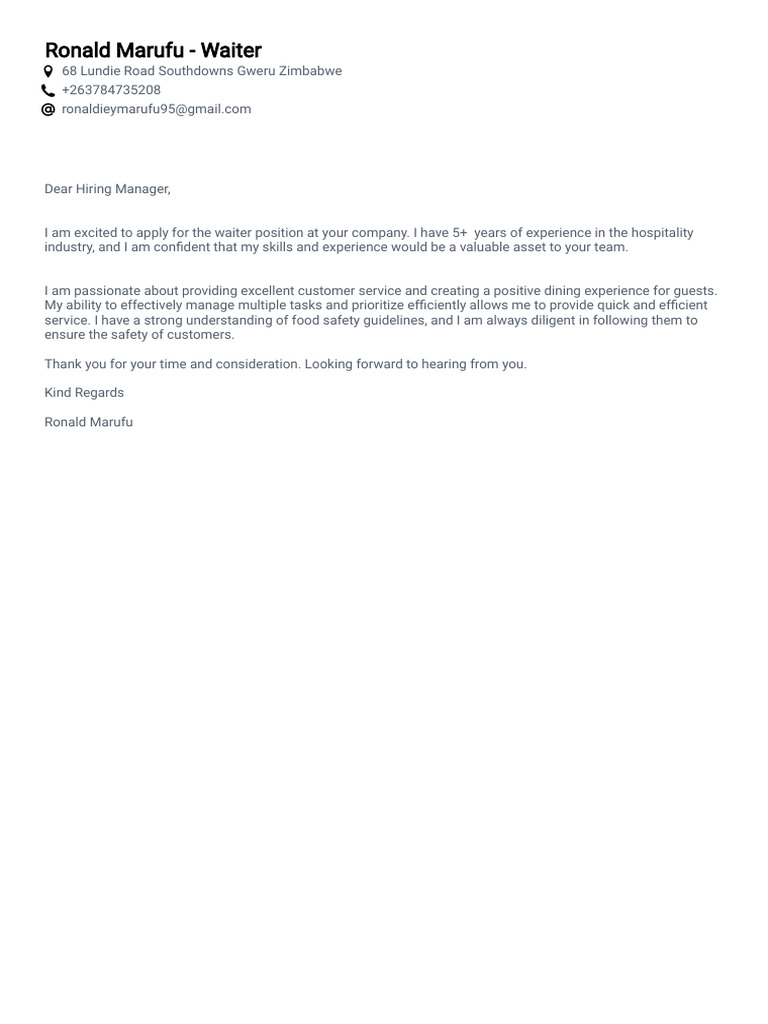Waiter Job Application | PDF