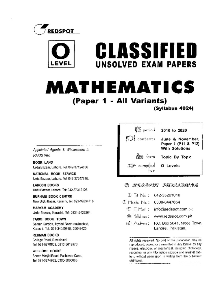 Past Papers - O Level Math Paper 1 | PDF