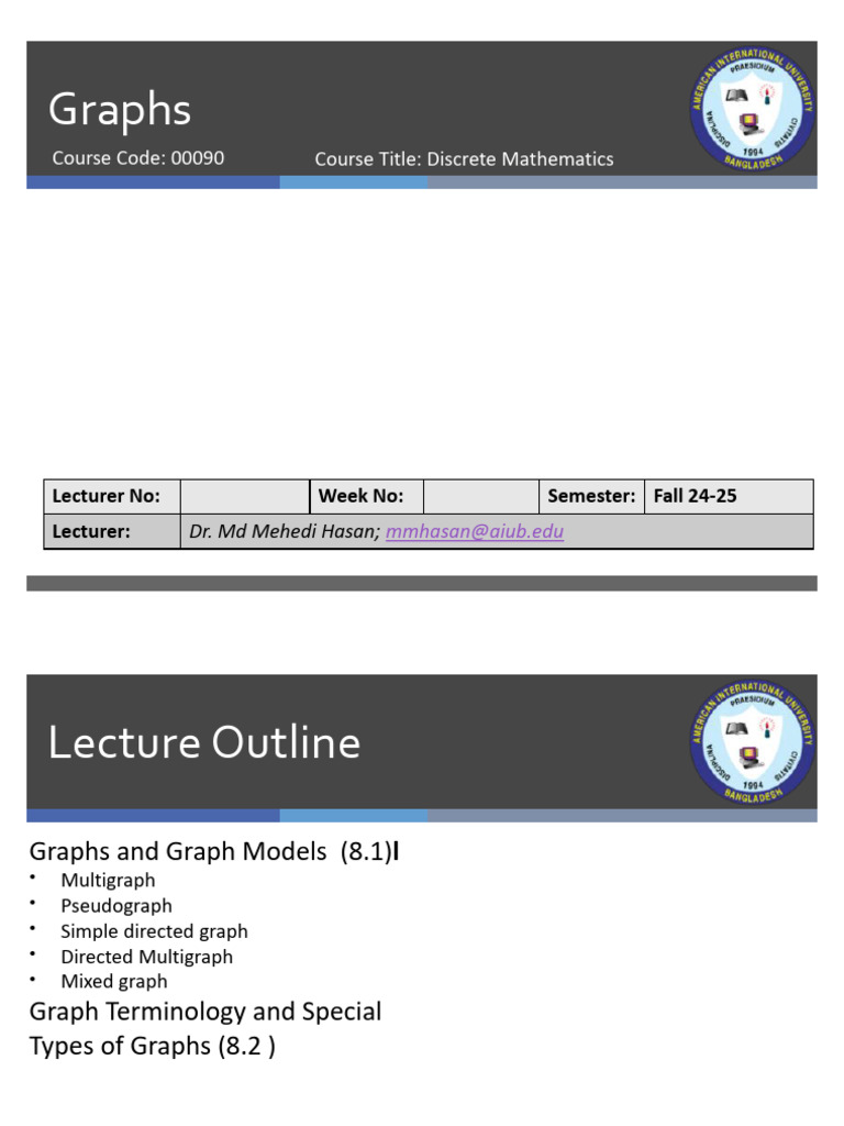 Fall 24-25 DM - 15 - Graphs | PDF | Vertex (Graph Theory) | Graph Theory