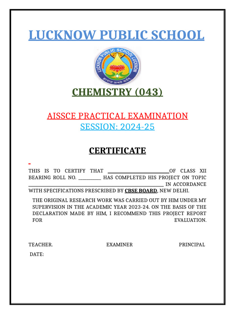 LPS - Chemistry - Certificate & Acknowledgement | PDF