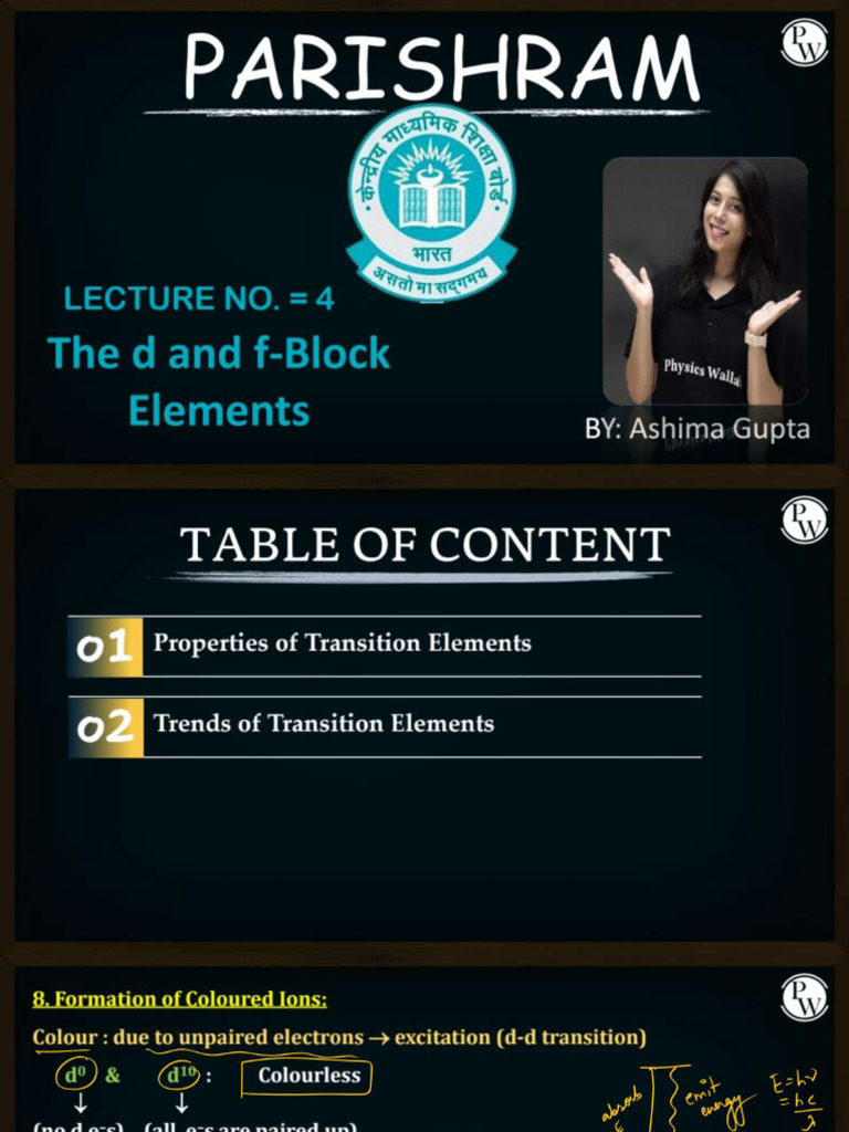 D & F-Block Elements 04 - Class Notes - (Parishram 2023) | PDF