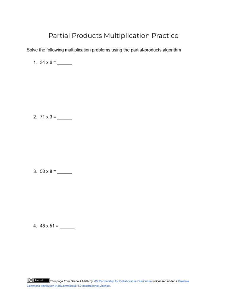 1.4 Partial Products Multiplication Practice | PDF