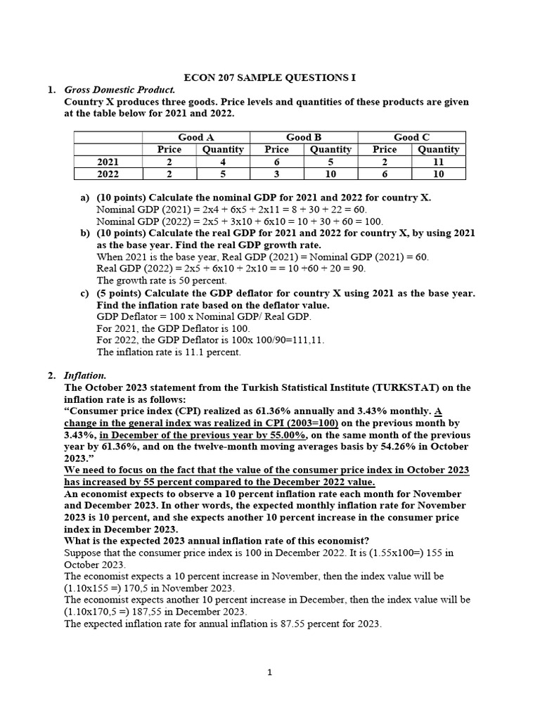 Econ 207 - Sample Questions I | PDF | Gross Domestic Product | Gdp Deflator