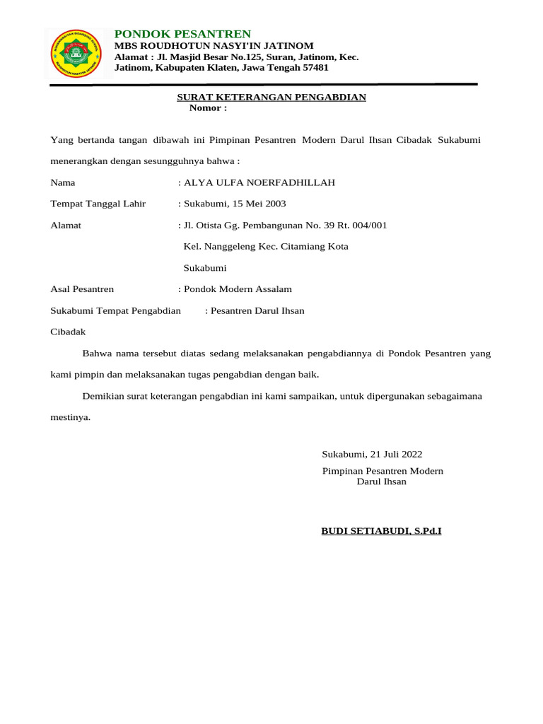 Surat Keterangan Pengabdian 2020 | PDF