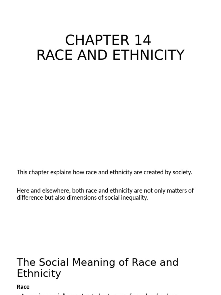 Chapter 14-Race and Ethnicity (1) | PDF | Race (Human Categorization ...