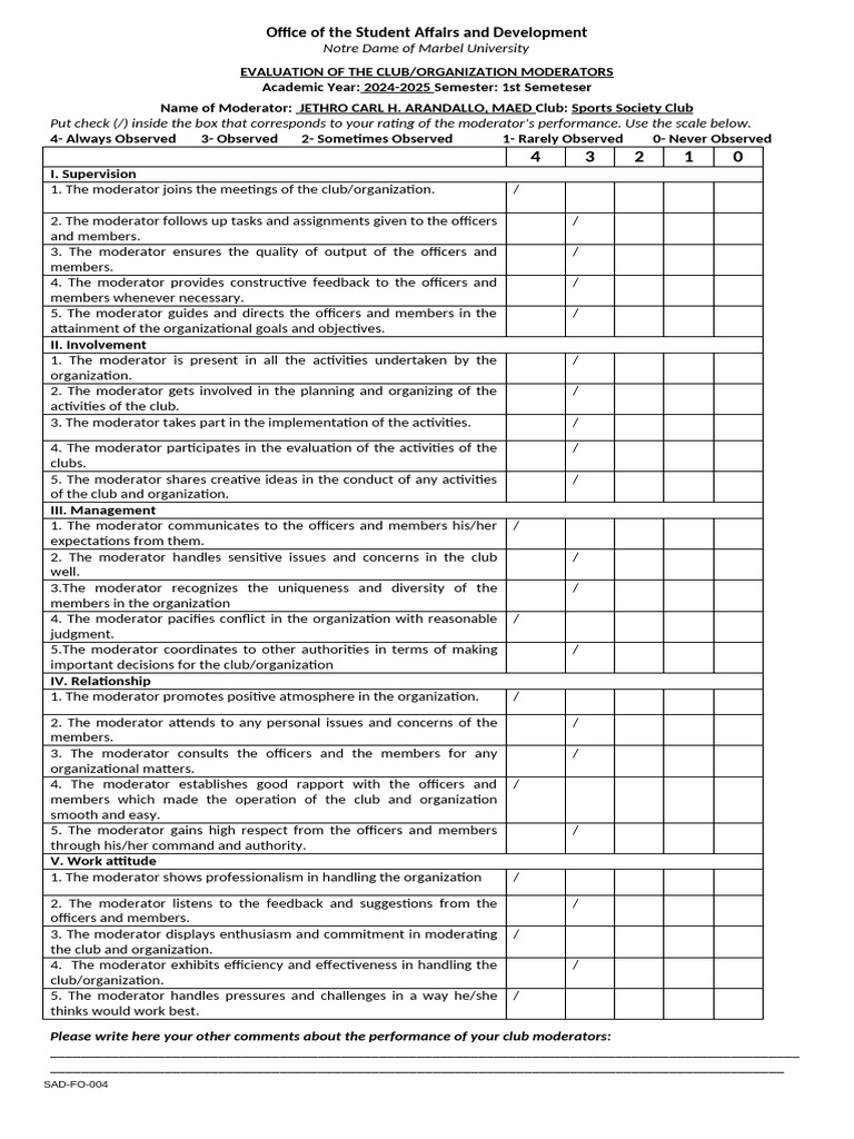 Moderators Evaluation Tool | PDF | Human Communication | Organizational ...