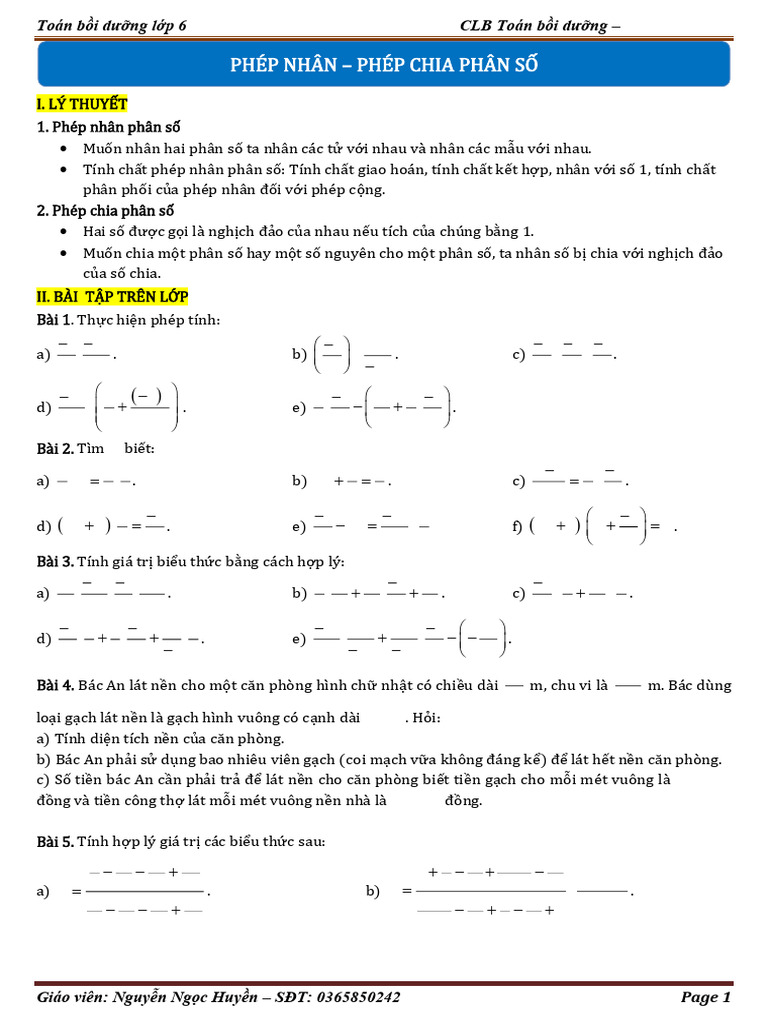 (6.2C) Buổi 28 - Phép Nhân, Phép Chia Phân Số (FINAL) | PDF
