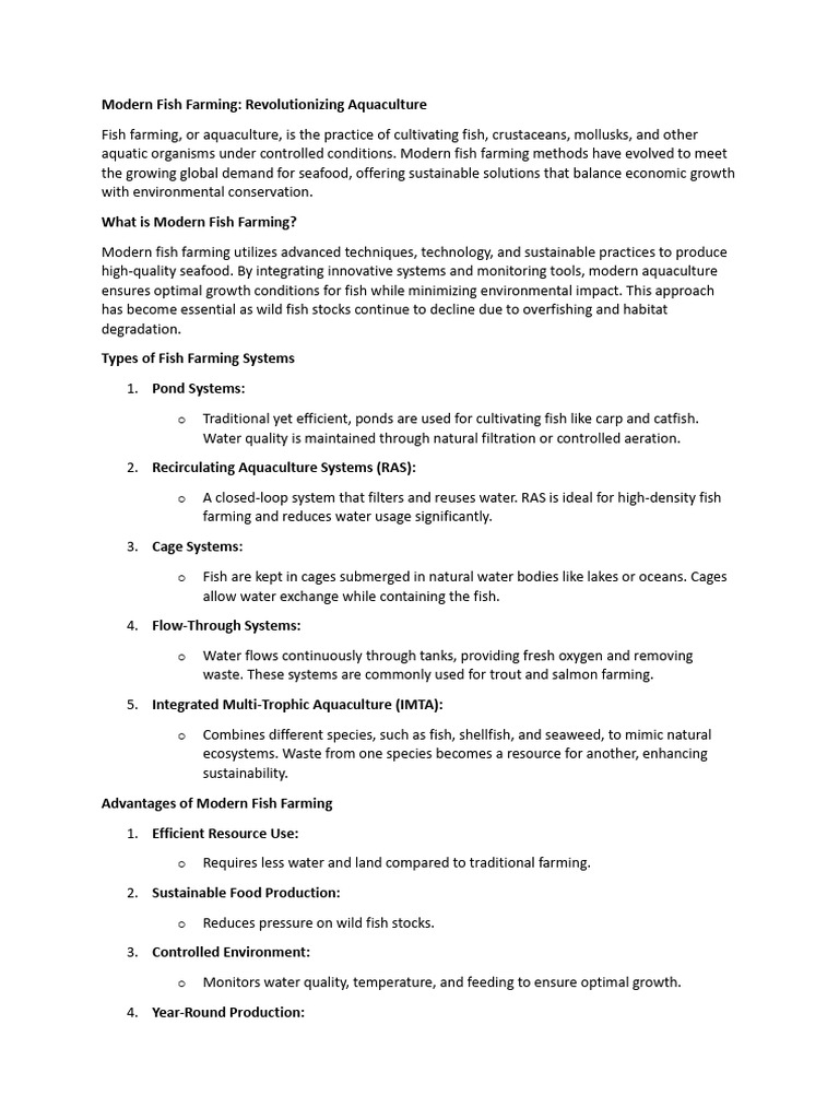 Modern Fish Farming | PDF | Aquaculture | Agriculture