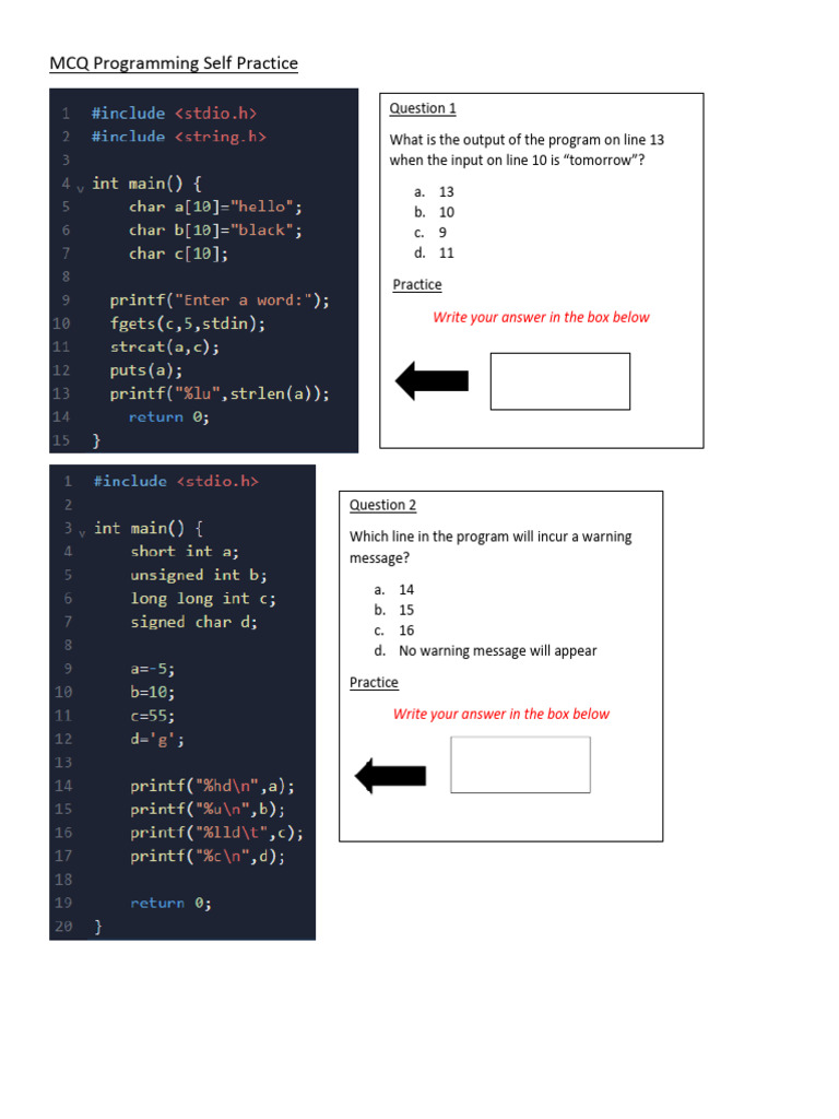 MCQ Programming Self Practice | PDF | Computer Programming | Computing