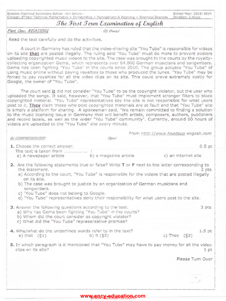 Dzexams 3as Anglais 515859 | PDF