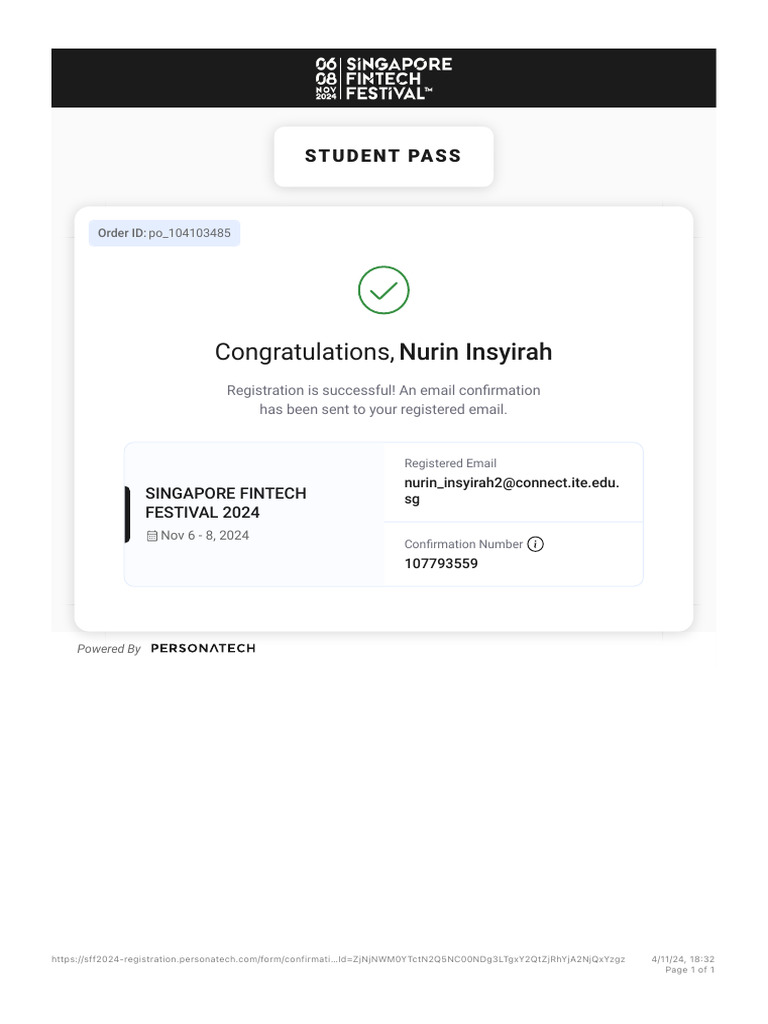 Student Registration Confirmation for SFF 2024 | PDF