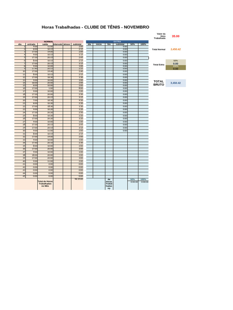 Horas Trabalhadas Ctc - 06 Junho | PDF