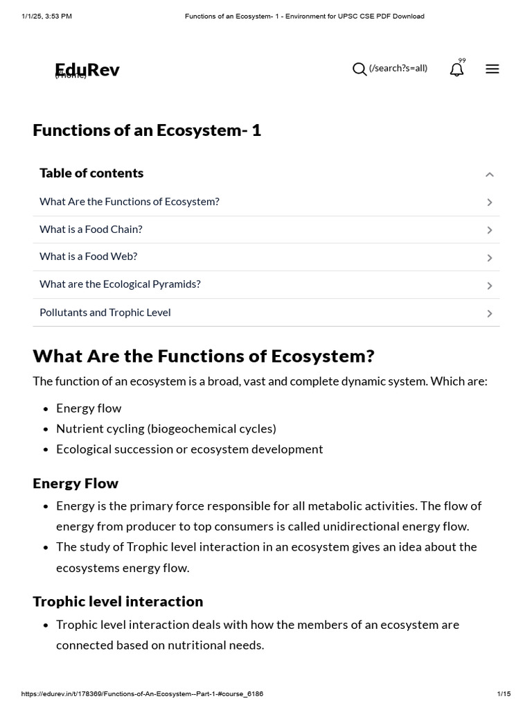 Ecosystem Functions for UPSC CSE | PDF | Food Web | Ecosystem