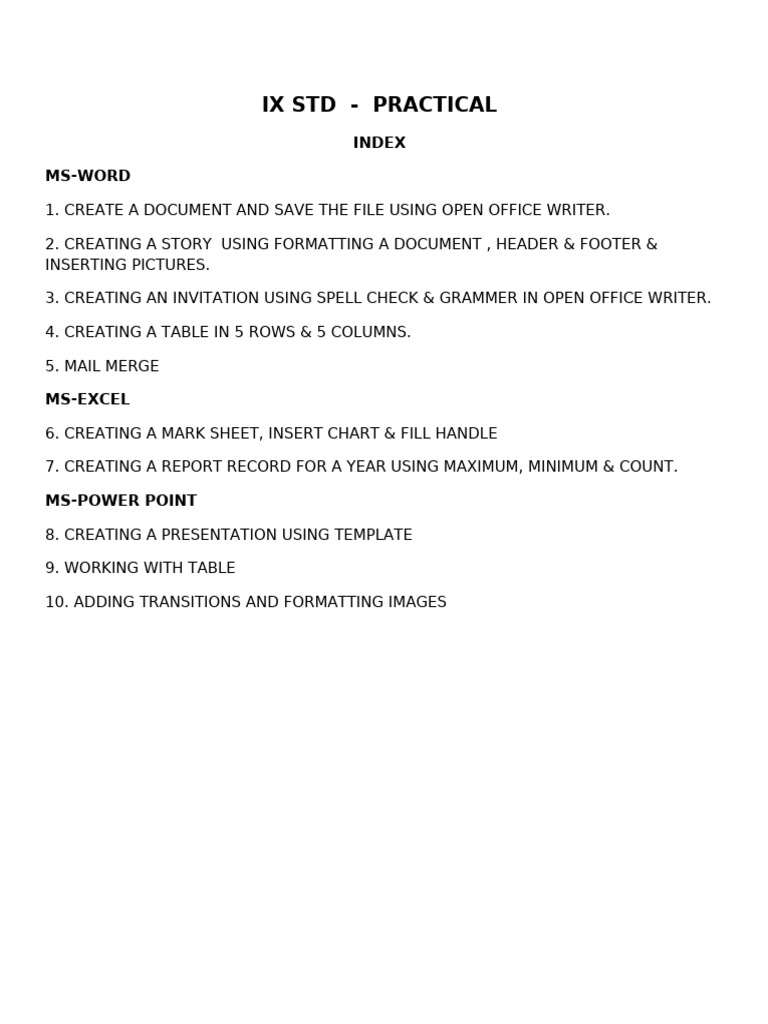 OpenOffice Practical Guide for IX STD | PDF | Spreadsheet | Computer ...