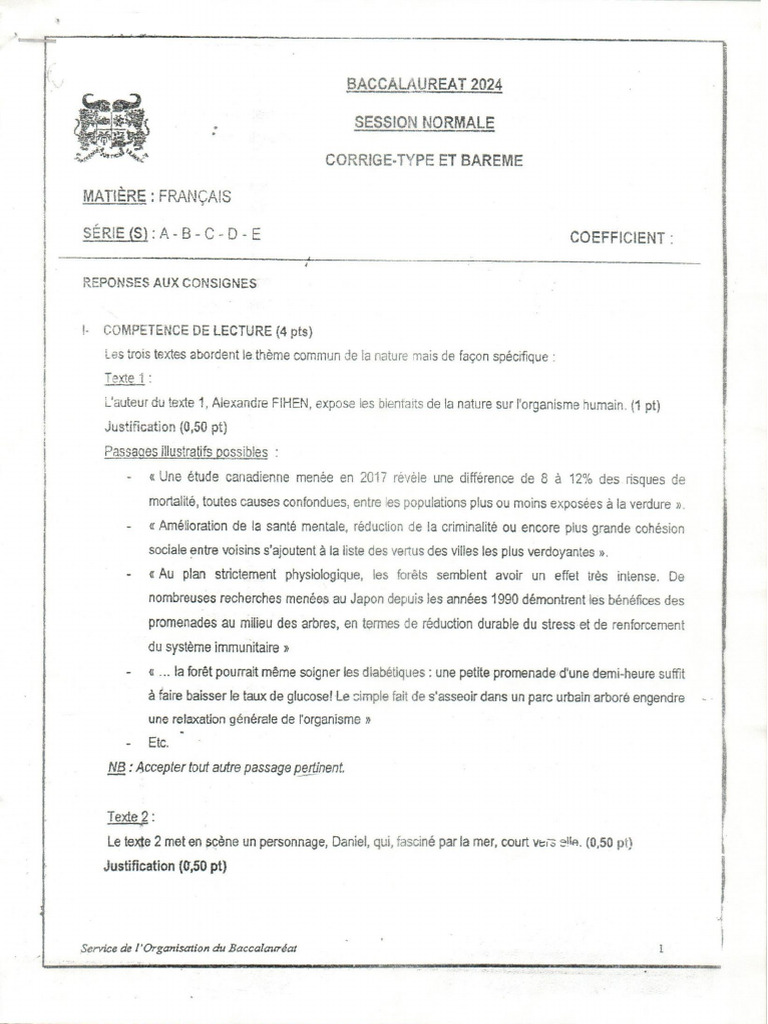 Correction Bac 2024 Francais Serie ABCD | PDF