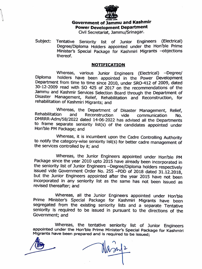 Government of Ja.:n, U and Kashmir Power - Development Department | PDF ...