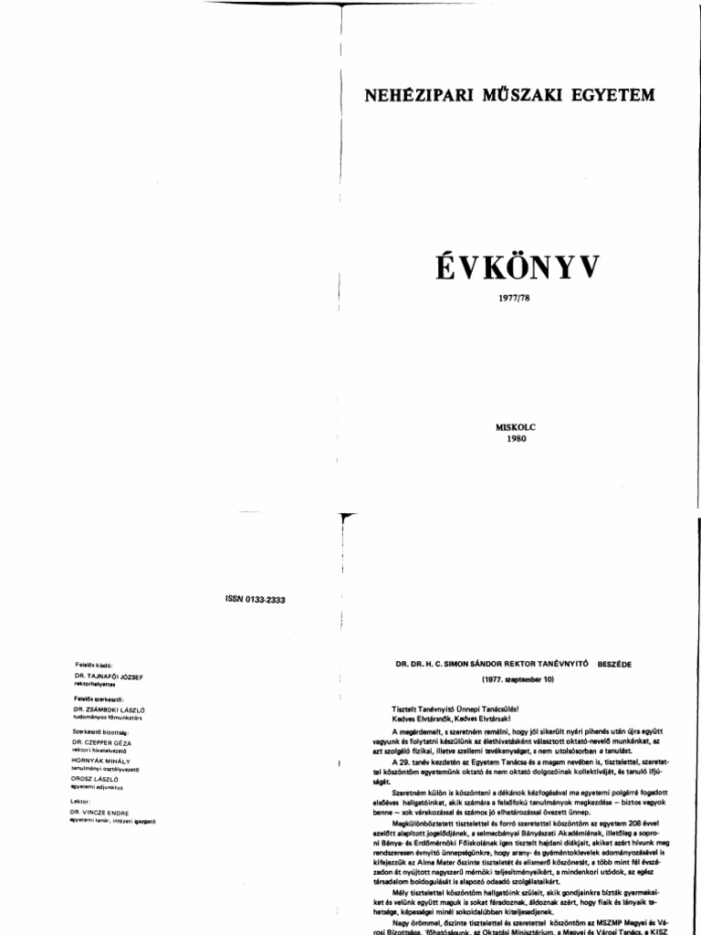 Évkönyv: Nehézipari Műszaki Egyetem | PDF