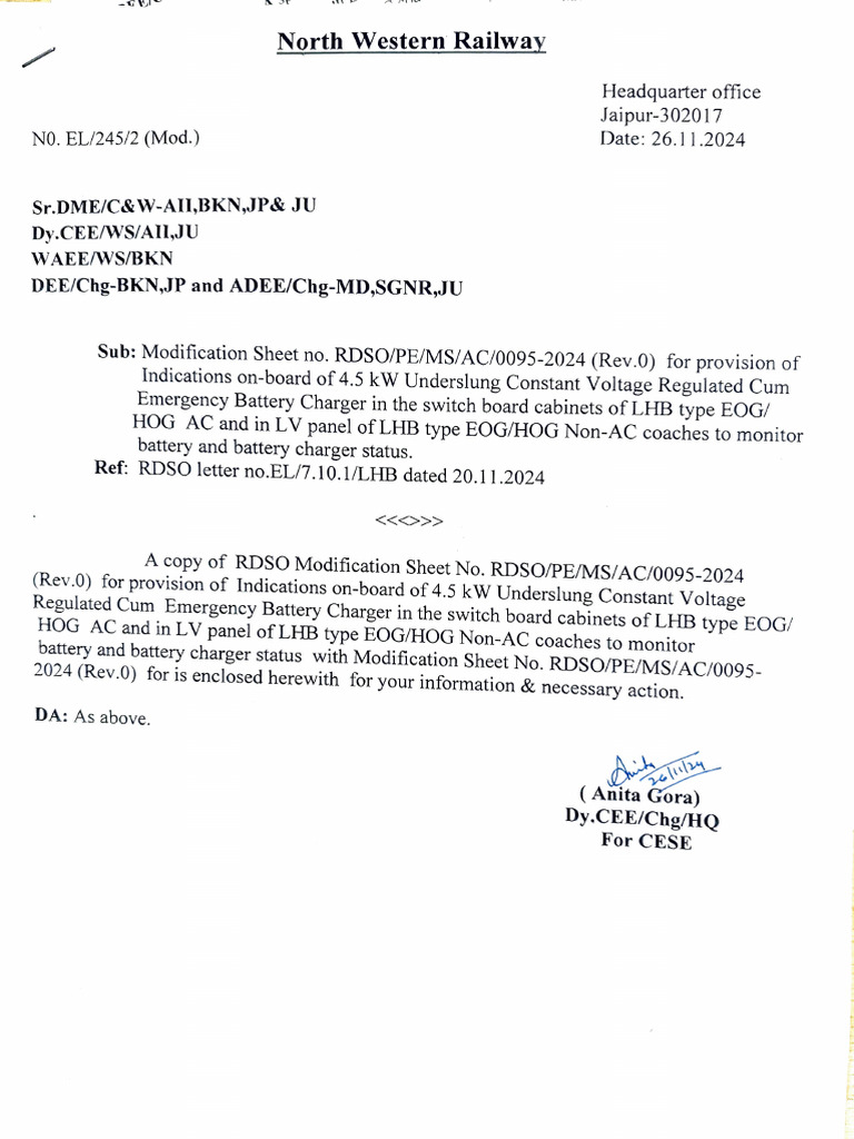 Modification Sheet No. Provision of Indications On-Board of 4.5 KW ...