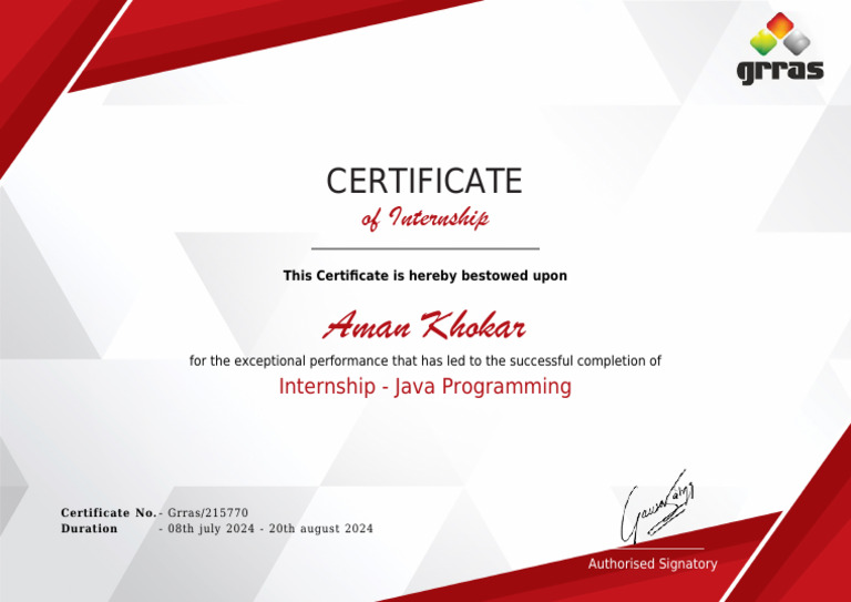 Java Programming Internship Certificate | PDF