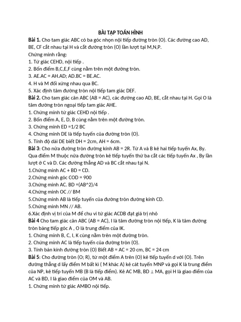 BÀI TẬP TOÁN HÌNH | PDF